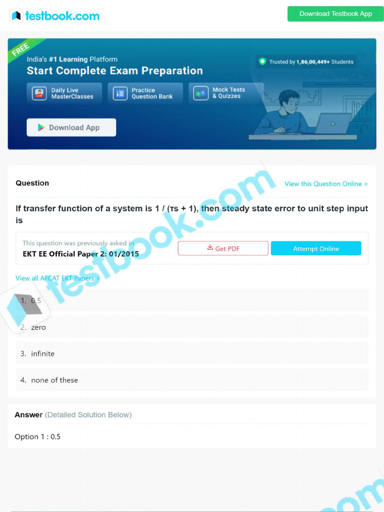 If Transfer Function of A System Is 1 S 5799d16993898673bc72863e | PDF