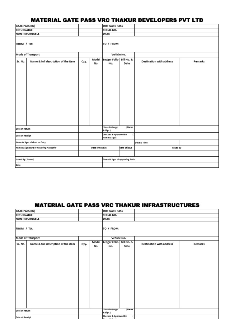 GATE PASS IN & OUT | PDF | Transport