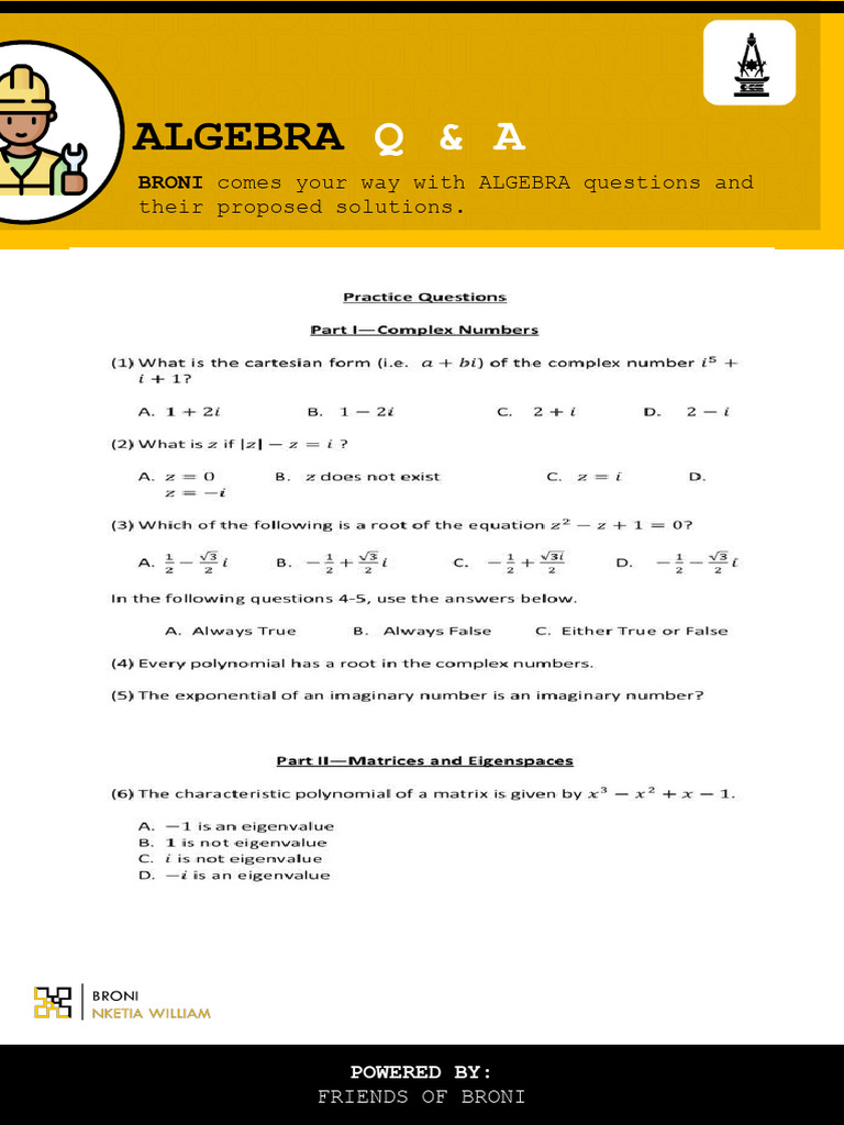 Algebra Q&A - Broni | PDF