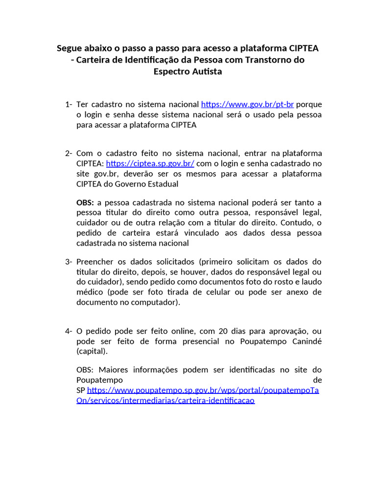 Passo A Passo para Acesso A Plataforma CIPTEA | PDF