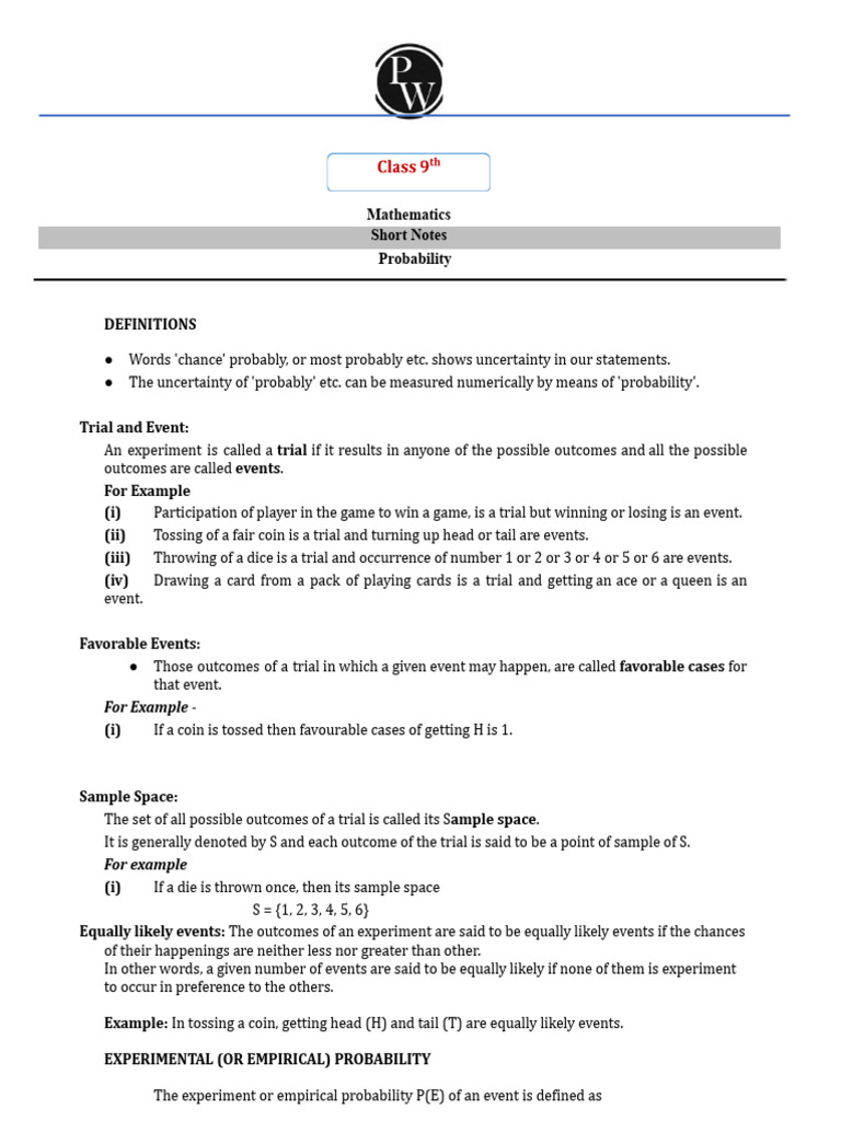 Probability - Short Notes | PDF | Probability | Probability Theory