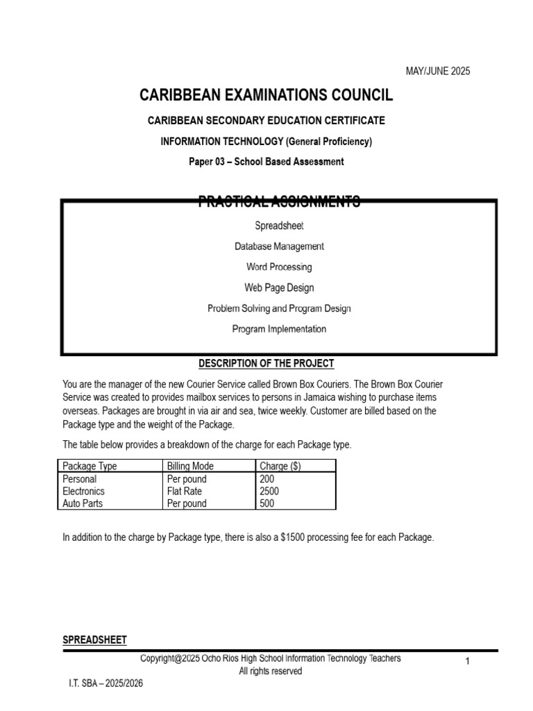 Information Technology SBA Question 2025-2026 | PDF | Spreadsheet ...