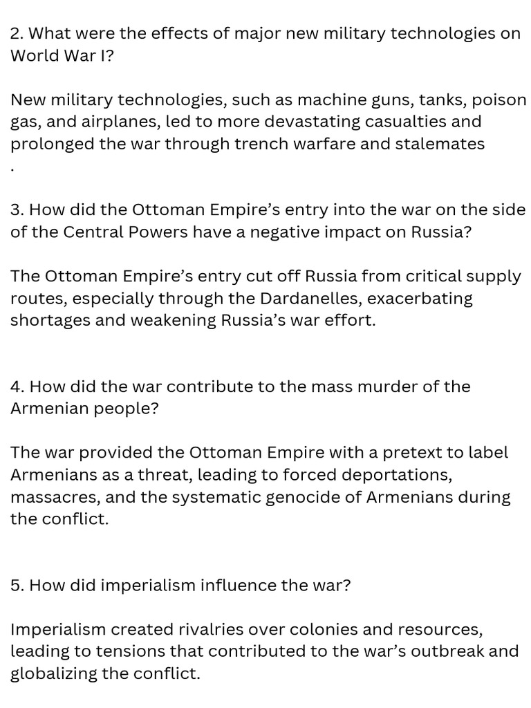 What Were The Effects of Major New Military Technologies On World War I ...