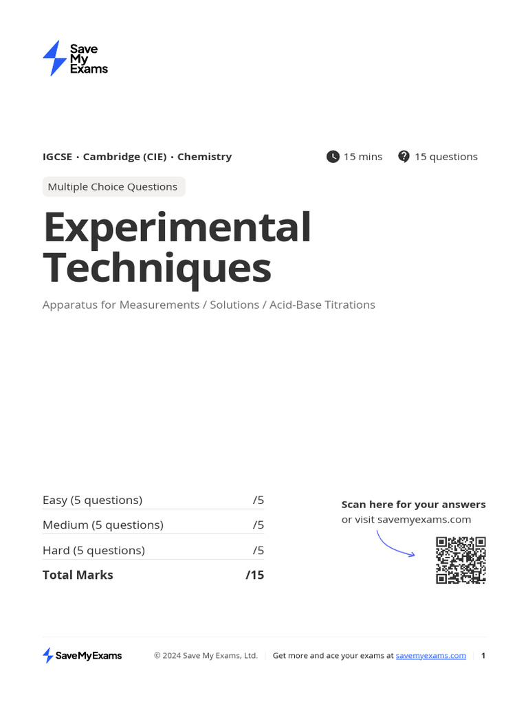 IGCSE Chemistry: Experimental Techniques | PDF | Titration | Chemistry