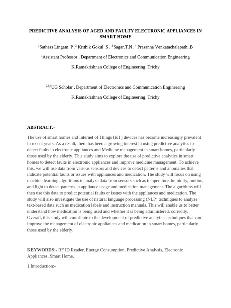 PREDICTIVE ANALYSIS OF AGED AND FAULTY ELECTRONIC APPLIANCES IN SMART ...