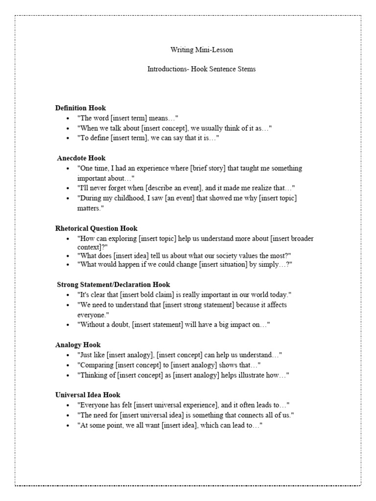 hook sentence stems | PDF