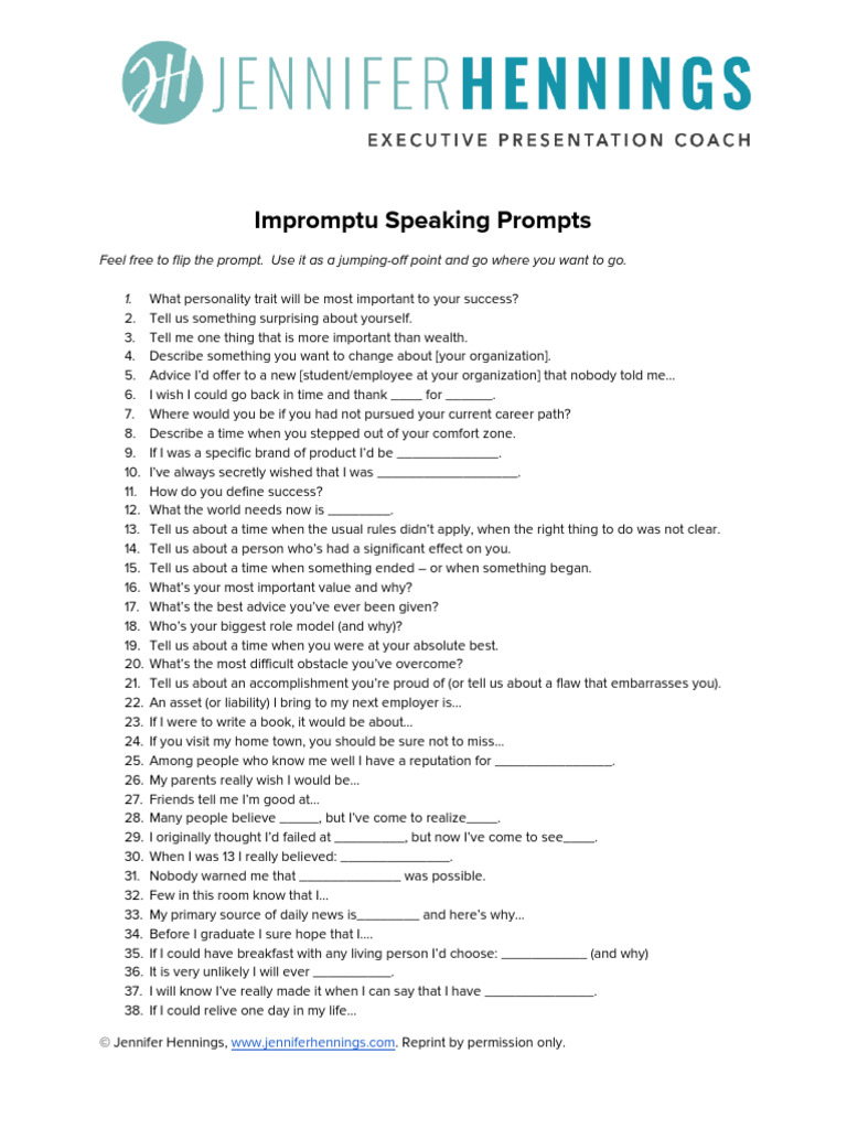 Impromptu Speaking Prompts | PDF