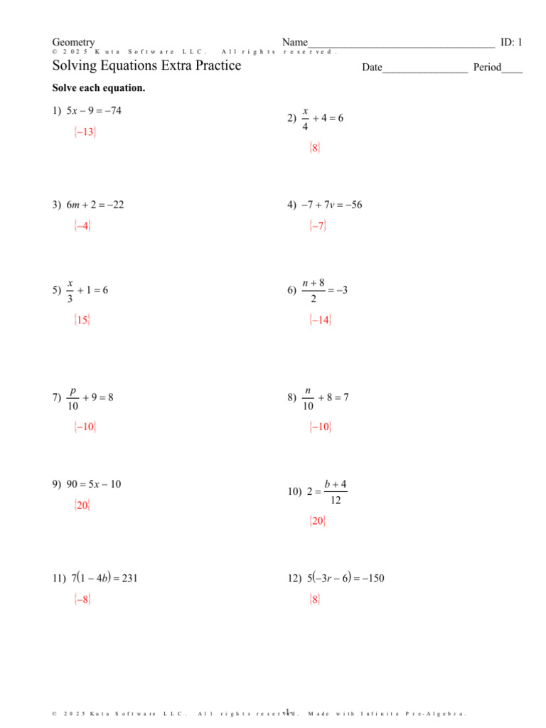 Solving Equations Extra Practice Key | PDF | Equations | Mathematics