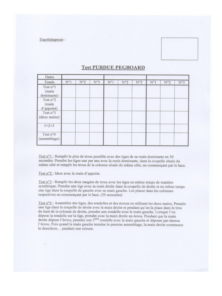 Test PURDUE PEGBOARD | PDF