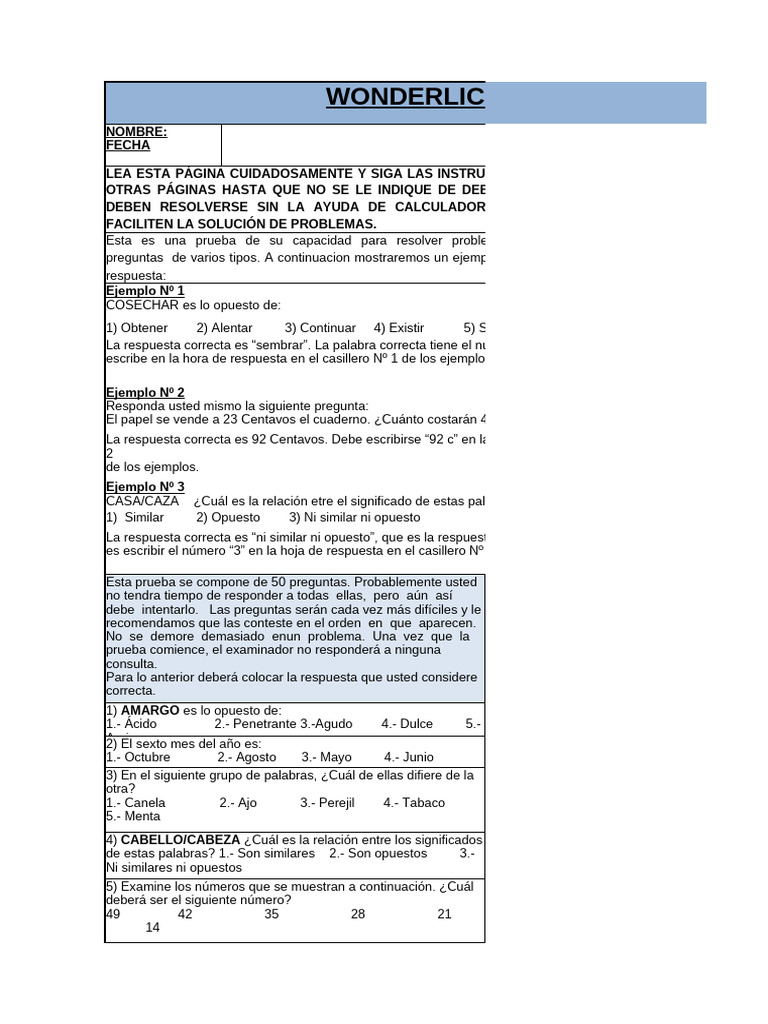 Cuadernillo - WONDERLIC (1) 8 | PDF