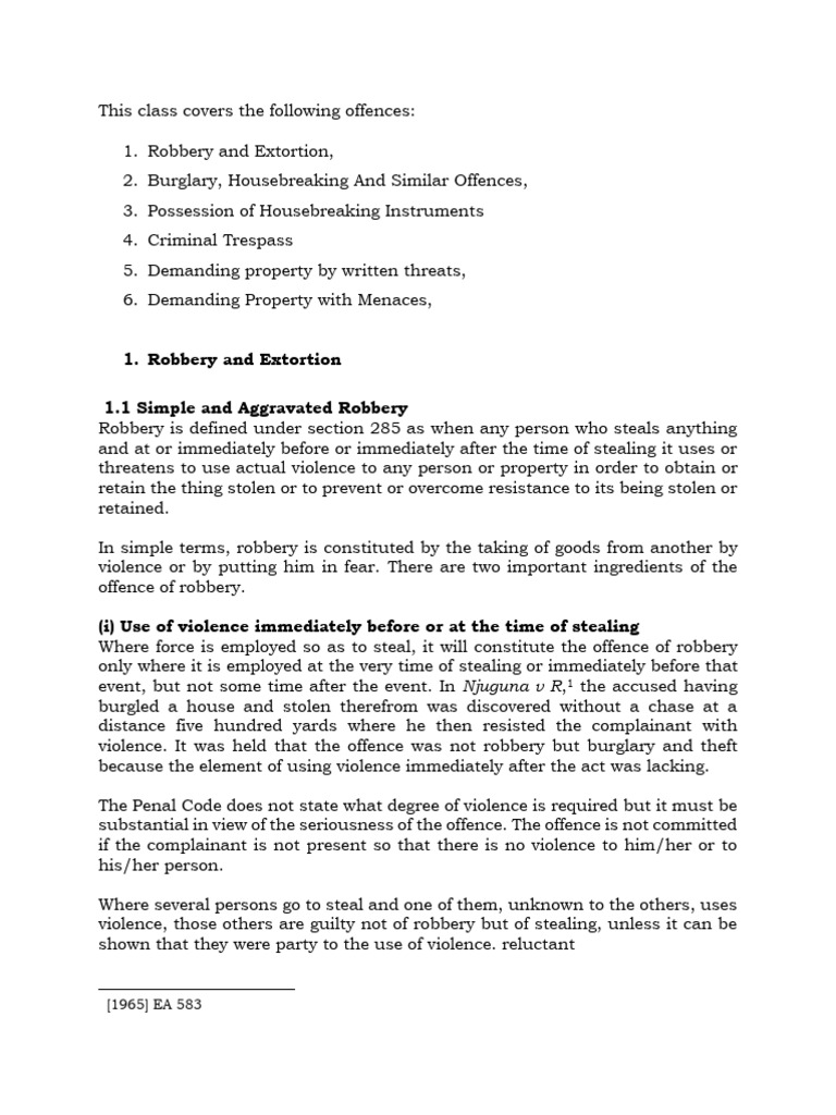 Burgarly Housing Breaking Class Notes | PDF | Burglary | Robbery