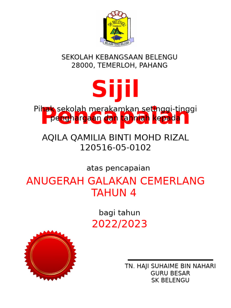Sijil Program Semarak Bahasa | PDF