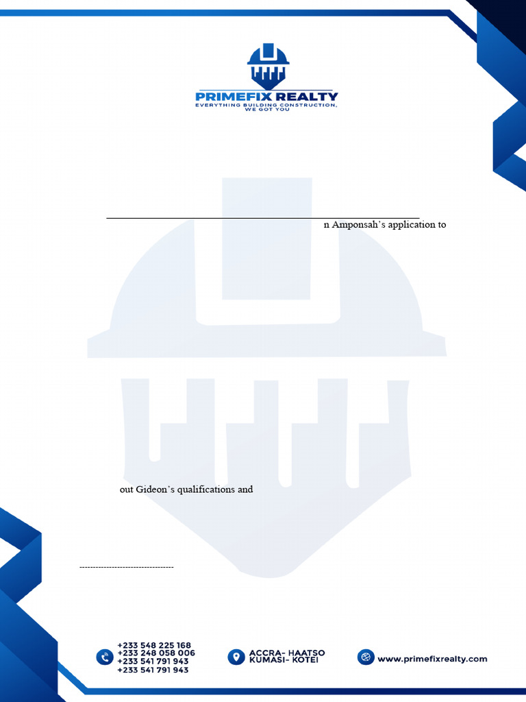 Primefix Reality Recommendation Letter For Gideon Amponsah | PDF