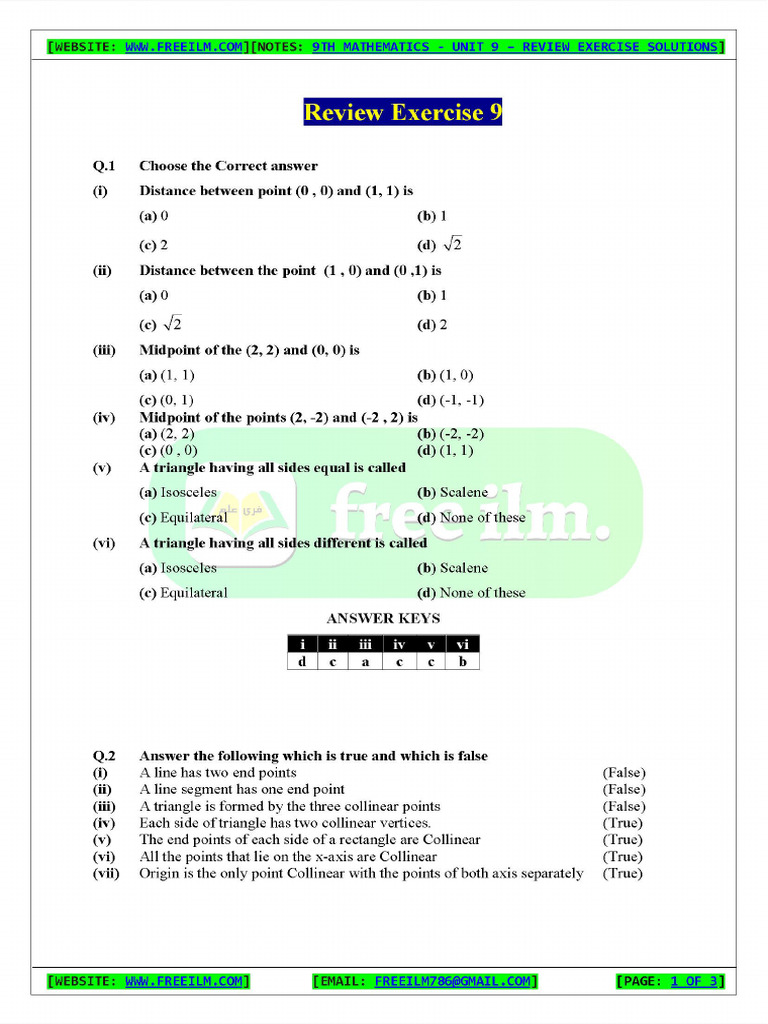 9th Math, Ch 9, Rev Exercise | PDF