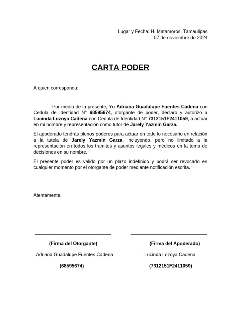 Carta Poder para Tutoría Legal | PDF