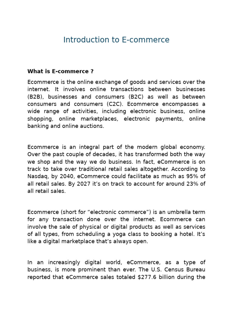 Introduction To E-Commerce | PDF | E Commerce | Business Economics