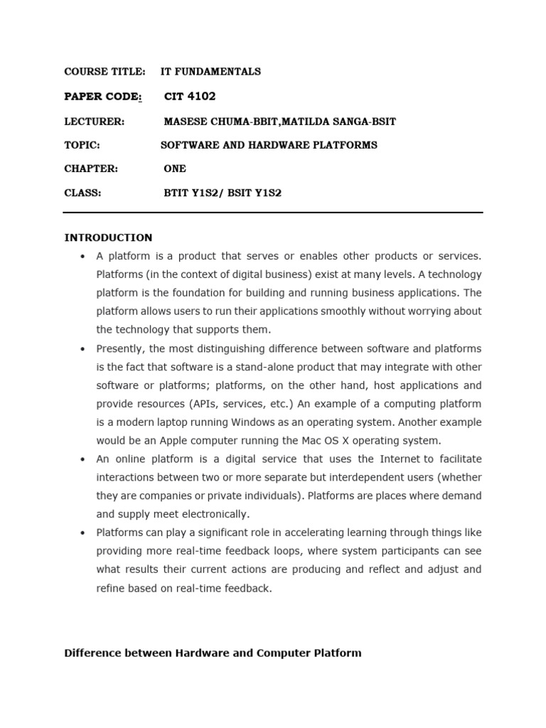 Software and Hardware Platforms | PDF | Operating System | Computer ...