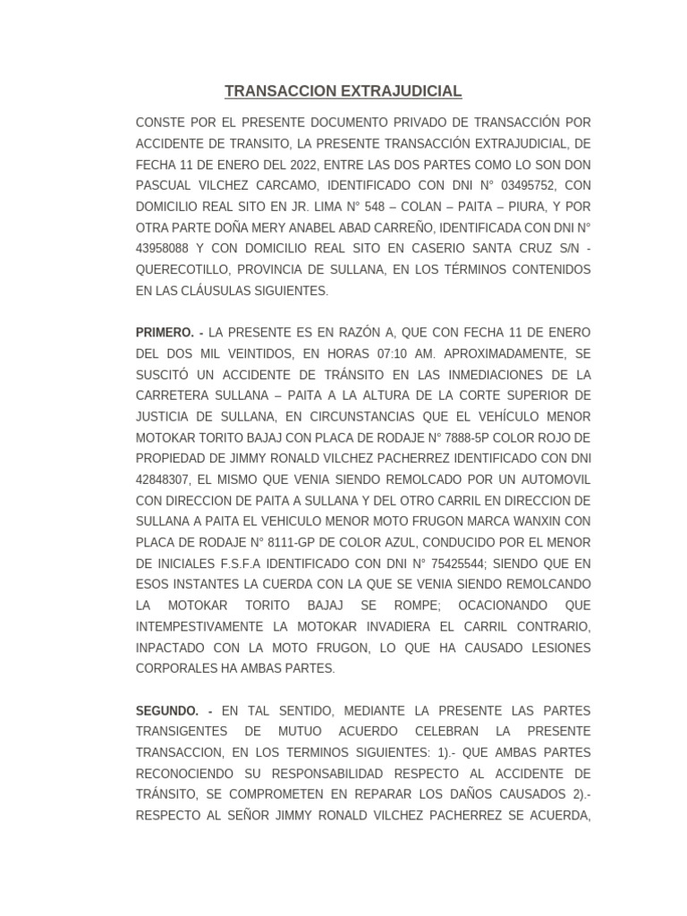 Transaccion Extrajudicial | PDF