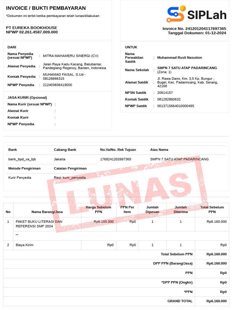 Invoice - Buku Literasi | PDF