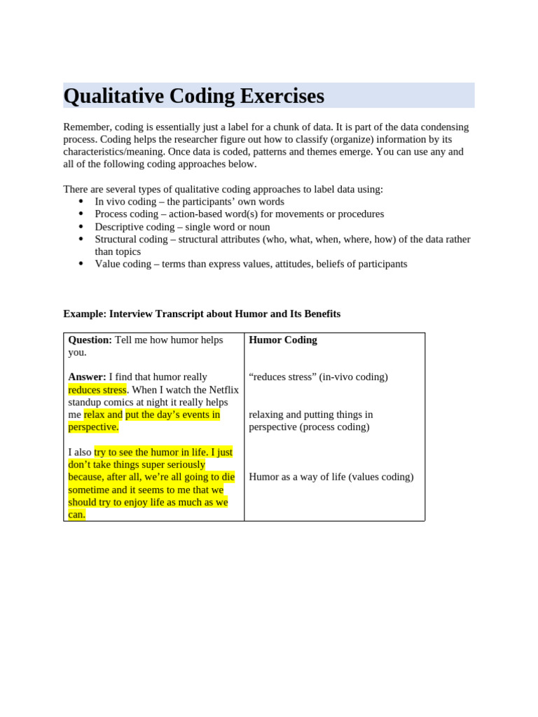 Qualitative Coding Exercises | PDF | Qualitative Research | Humour