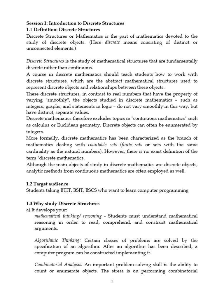 Session 1 Introduction To Discrete Mathematics | PDF | Discrete Mathematics | Mathematics