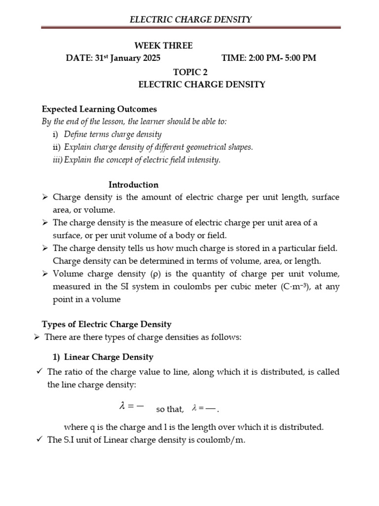 Lesson 2 Charge Density | PDF | Electric Field | Force