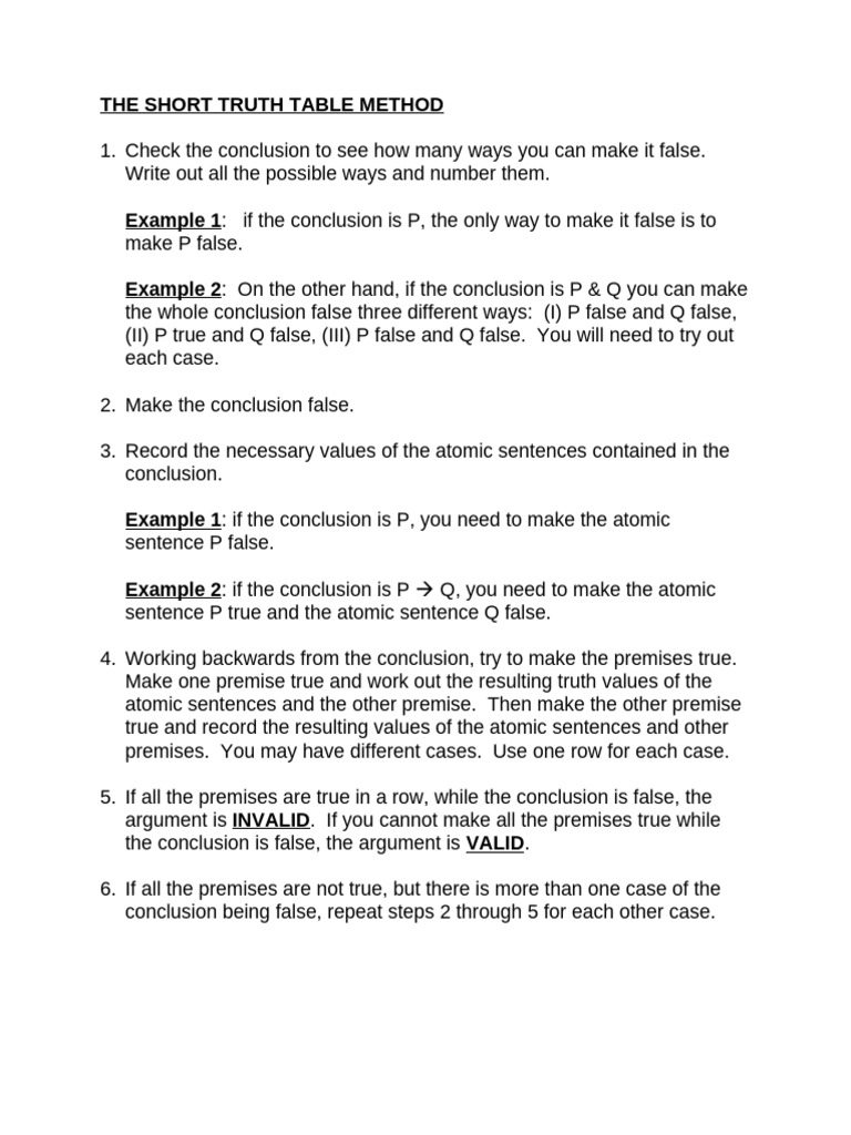 Short Truth Table Method | PDF
