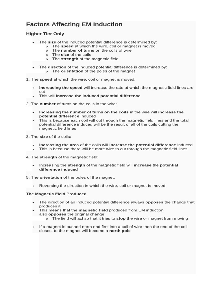 Factors Influencing Induced EMF | PDF | Inductor | Electromagnetic Induction