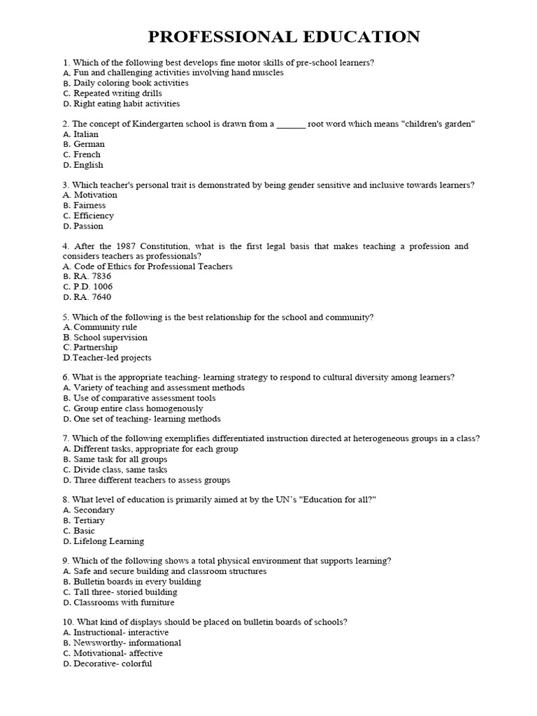 Professional Education Test | PDF | Learning | Teachers