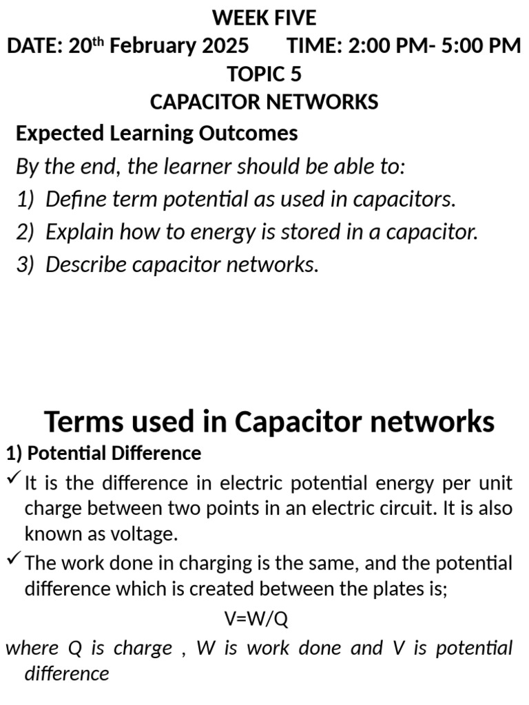 WEEK FIVE Capacitor Networks | PDF | Capacitor | Capacitance