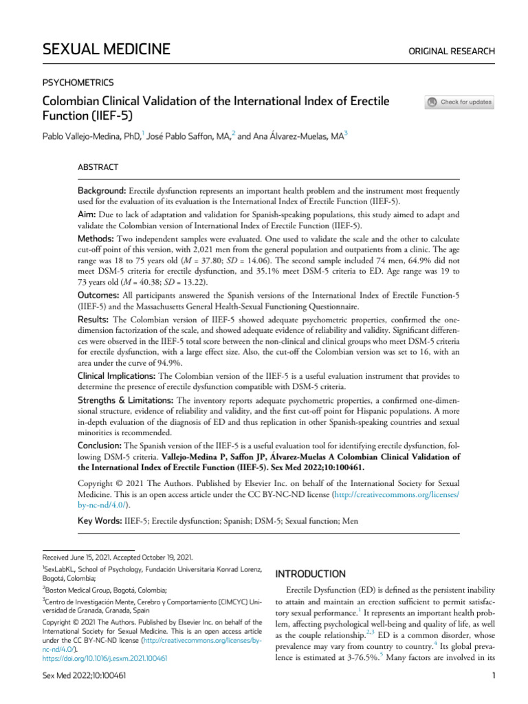Colombian Clinical Validation of The International Index of - 2022 - Sexual Med | PDF | Likert ...