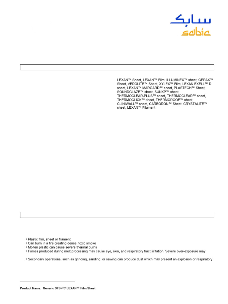 Sabic FF - Article Safety Datasheet - Gen-Sfs-Pc - Eufs - En0 | PDF ...