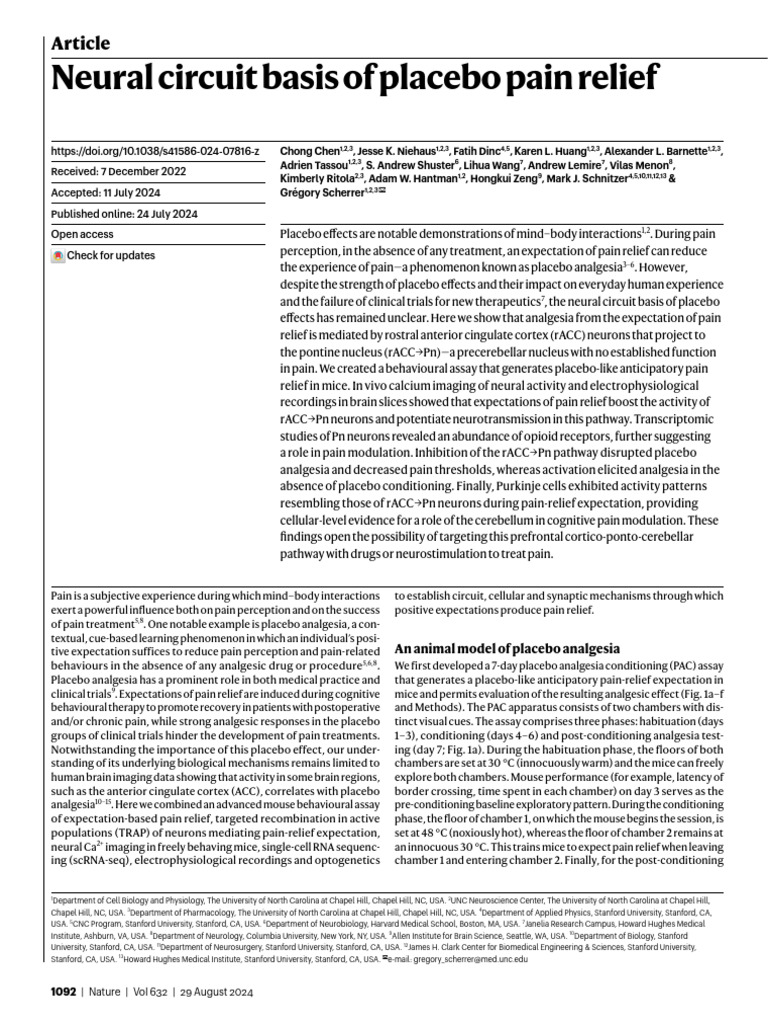 Neural Circuit Basis of Placebo Pain Relief: Article | PDF | Placebo ...