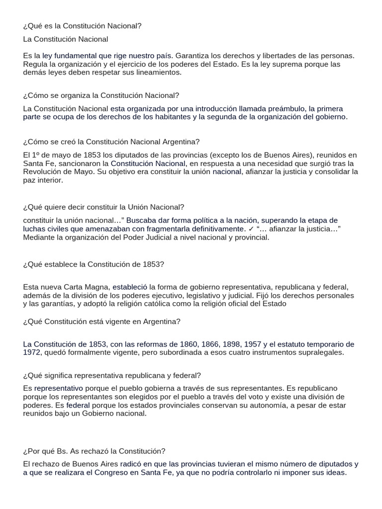 Constitución Nacional Argentina: Claves y Origen | PDF