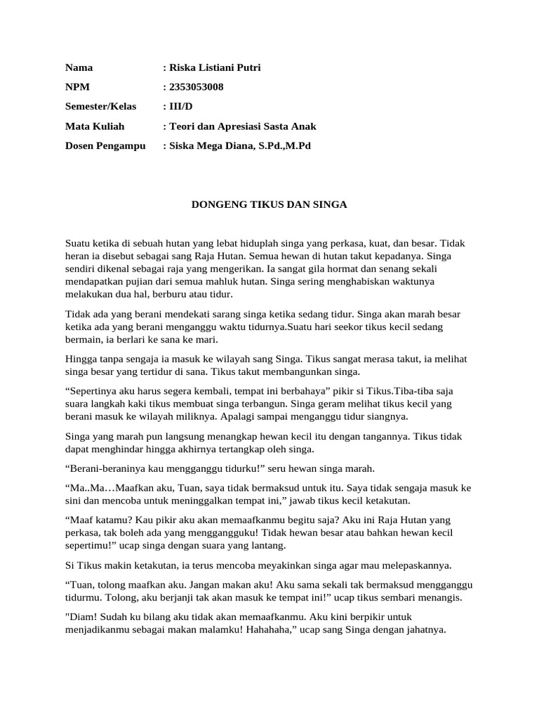 Dongeng Tikus Dan Singa - Riska Listiani Putri 3D | PDF