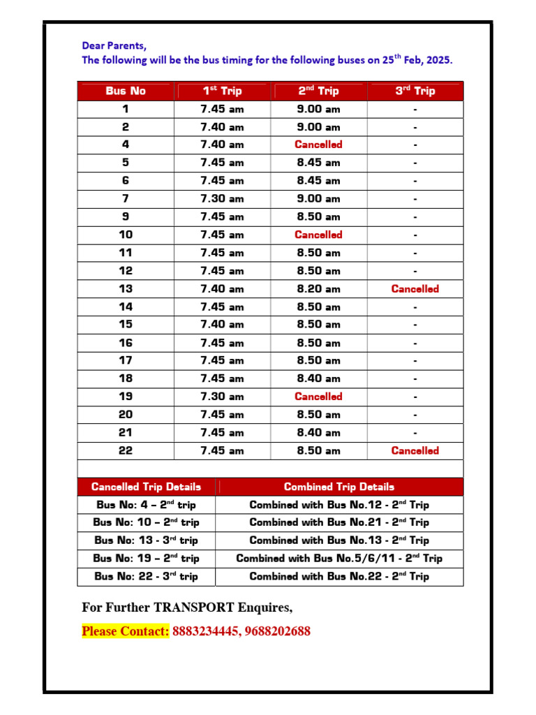 Bus Schedule for February 25, 2025 | PDF