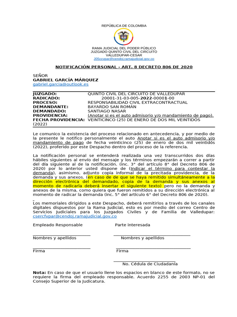 Formato Notificación Personal 806 | PDF
