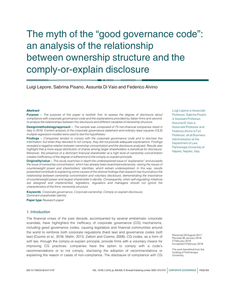 The Myth of The Good Governance Code: An Analysis of The Relationship ...