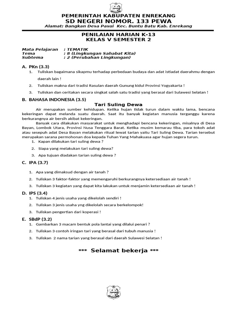 Soal PH Tema 8 Subtema 2 | PDF