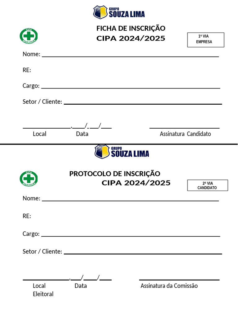 Ficha de Inscrição CIPA 2024/2025 | PDF