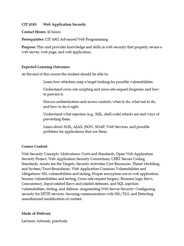 CIT 4310 Web Application Security | PDF | World Wide Web | Internet & Web