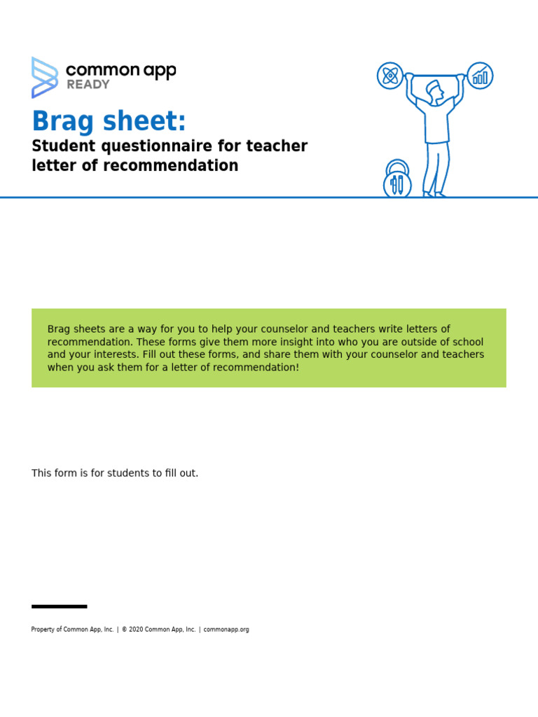 Student Brag Sheet for Recommendations | PDF | Cognition | Social ...