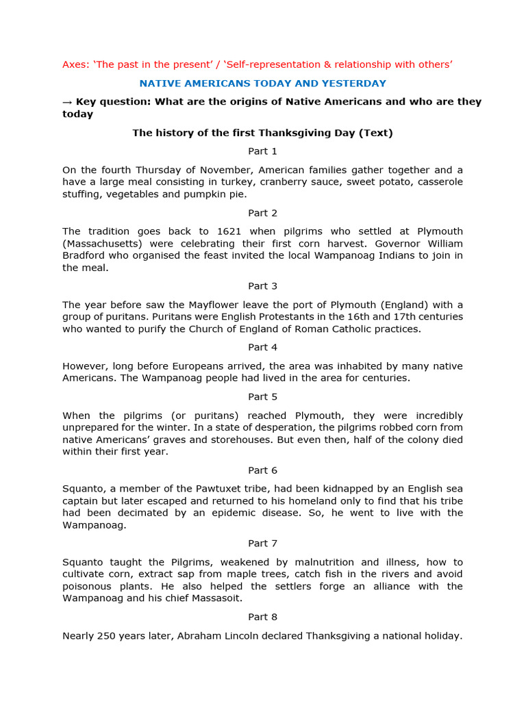 THE HISTORY OF THE FIRST THANKSGIVING DAY (Text) | PDF