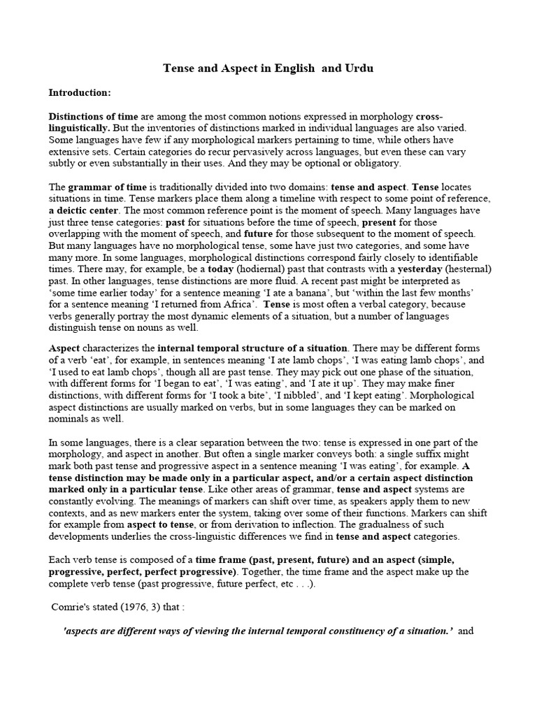 Tense and Aspect in English and Urdu | PDF | Grammatical Tense | Perfect (Grammar)