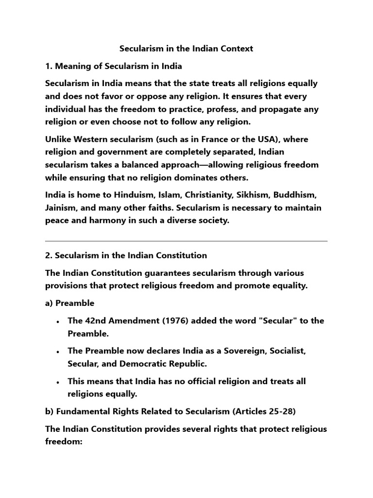 Secularism in the Indian Context | PDF | Religion And Government | Justice