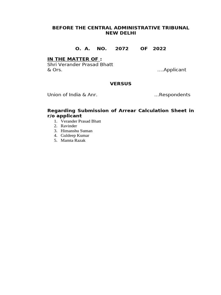 Before The Central Administrative Tribunal New Delhi | PDF