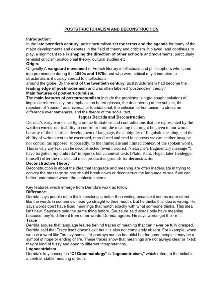 Poststructuralism and Deconstruction | PDF | Deconstruction | Semiotics