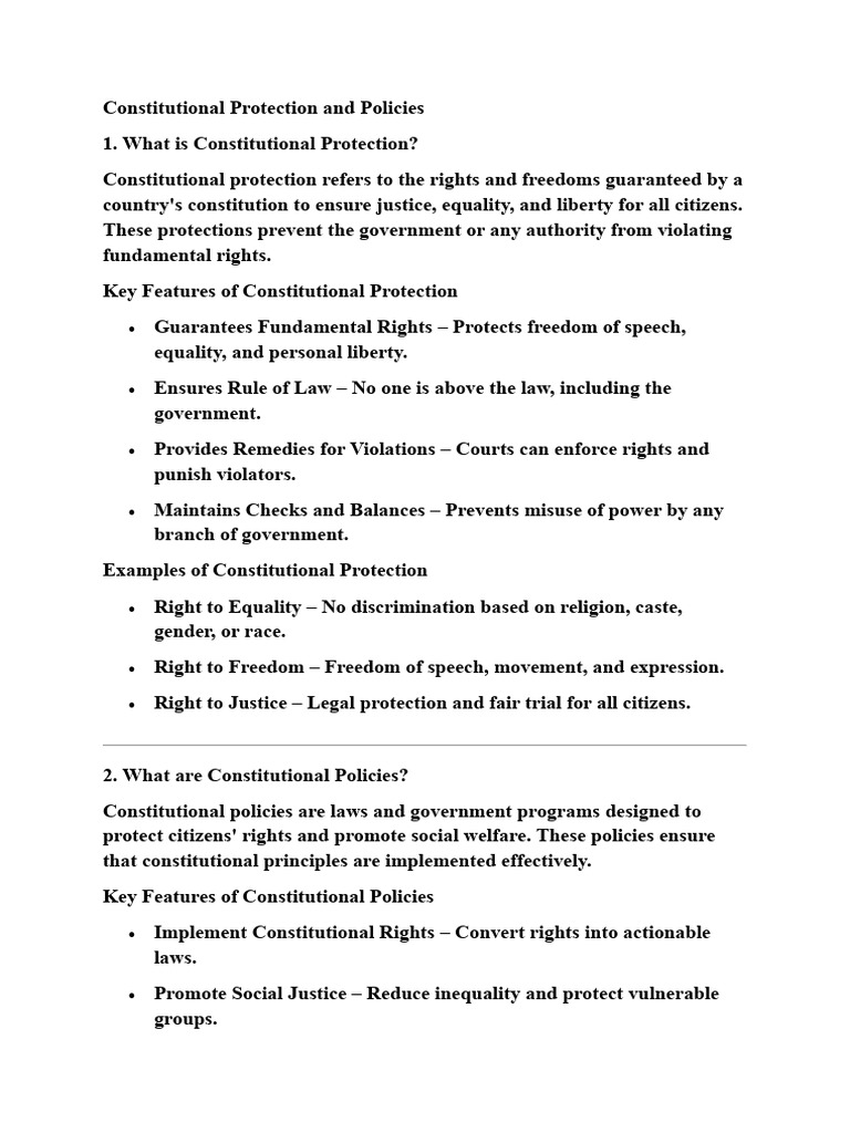 Constitutional Protections and Policies Explained | PDF | Social Policy ...