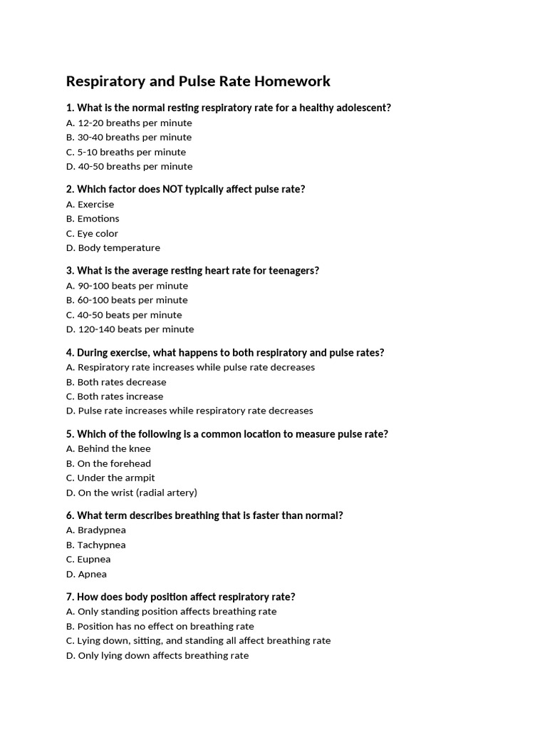 Resp Rate and Pulse Rate Homework | PDF