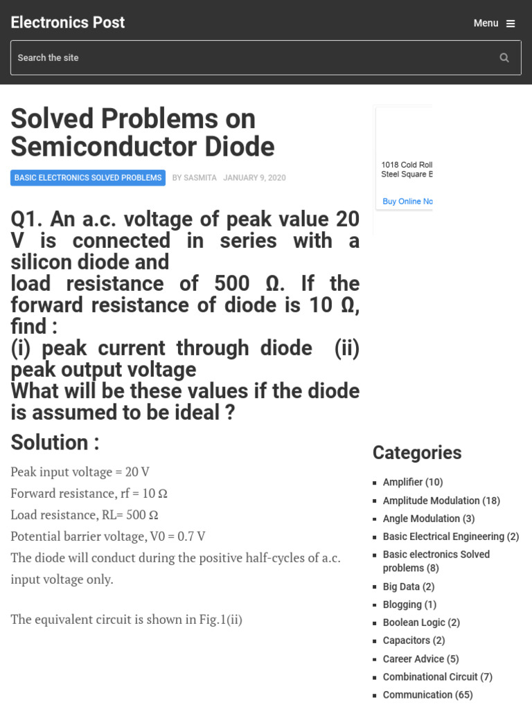 Electronicspost Com Solved-problems-On-semiconductor-diode (1) | PDF | Electronic Circuits | Diode